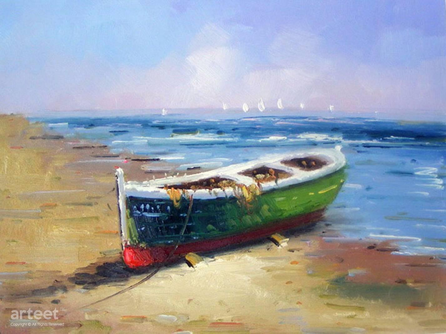 A Beached Boat | Art Paintings for Sale, Online Gallery