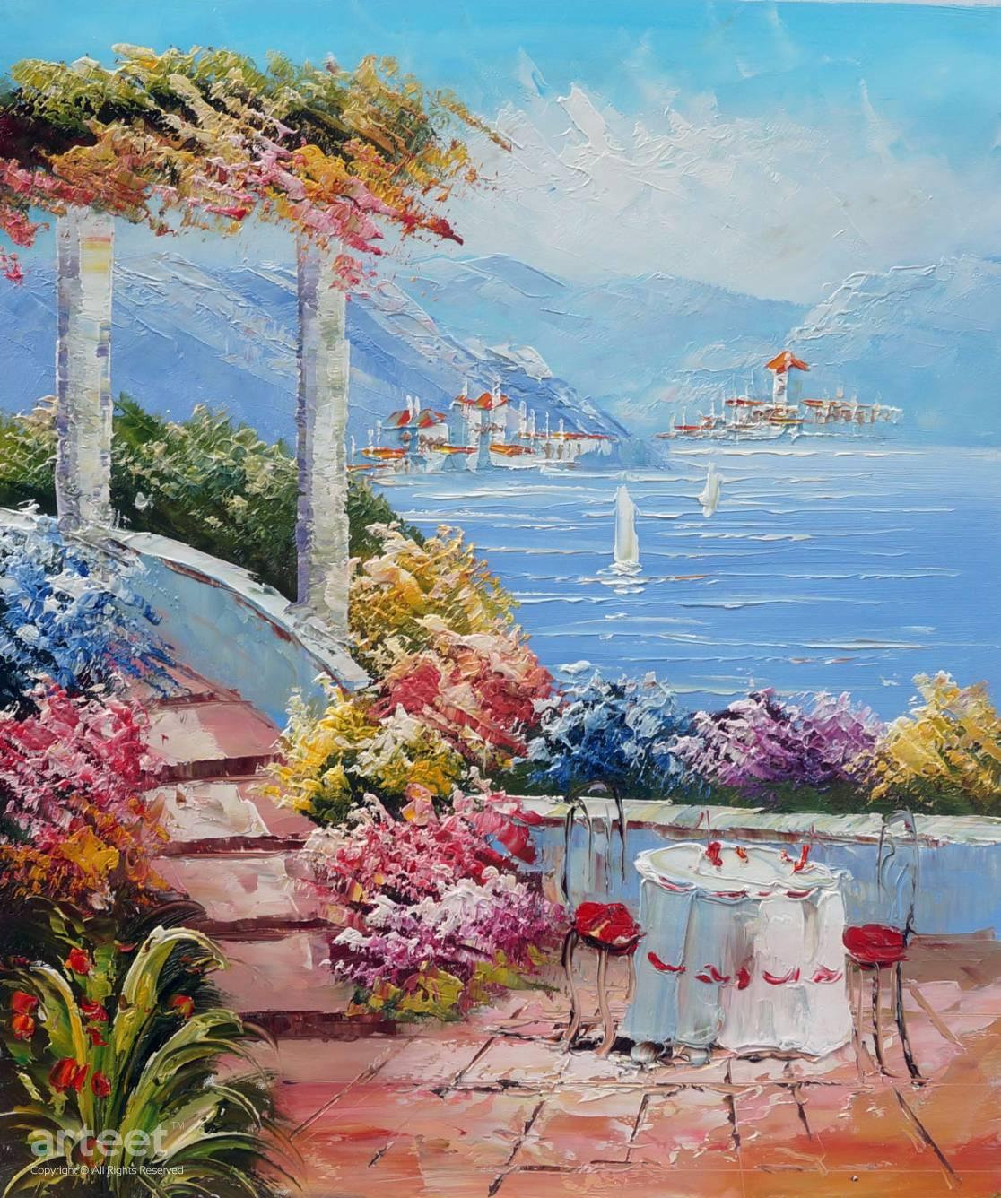 Afternoon Tea on the Terrace | Art Paintings for Sale, Online Gallery