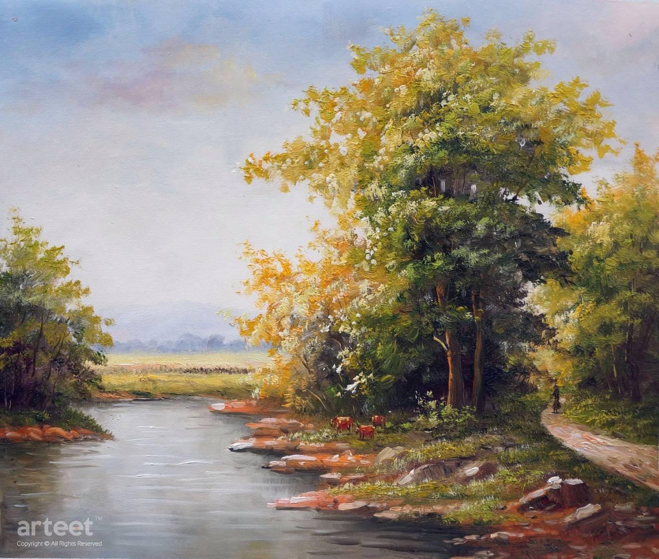Along the Riverside | Art Paintings for Sale, Online Gallery