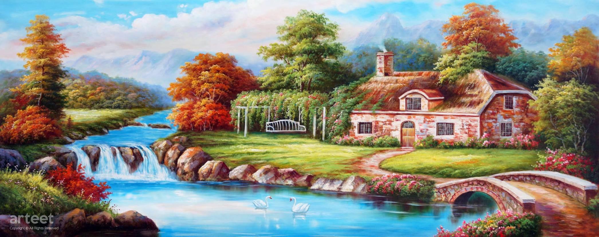 La Maison au Bord de la Rivière | Art Paintings for Sale, Online Gallery