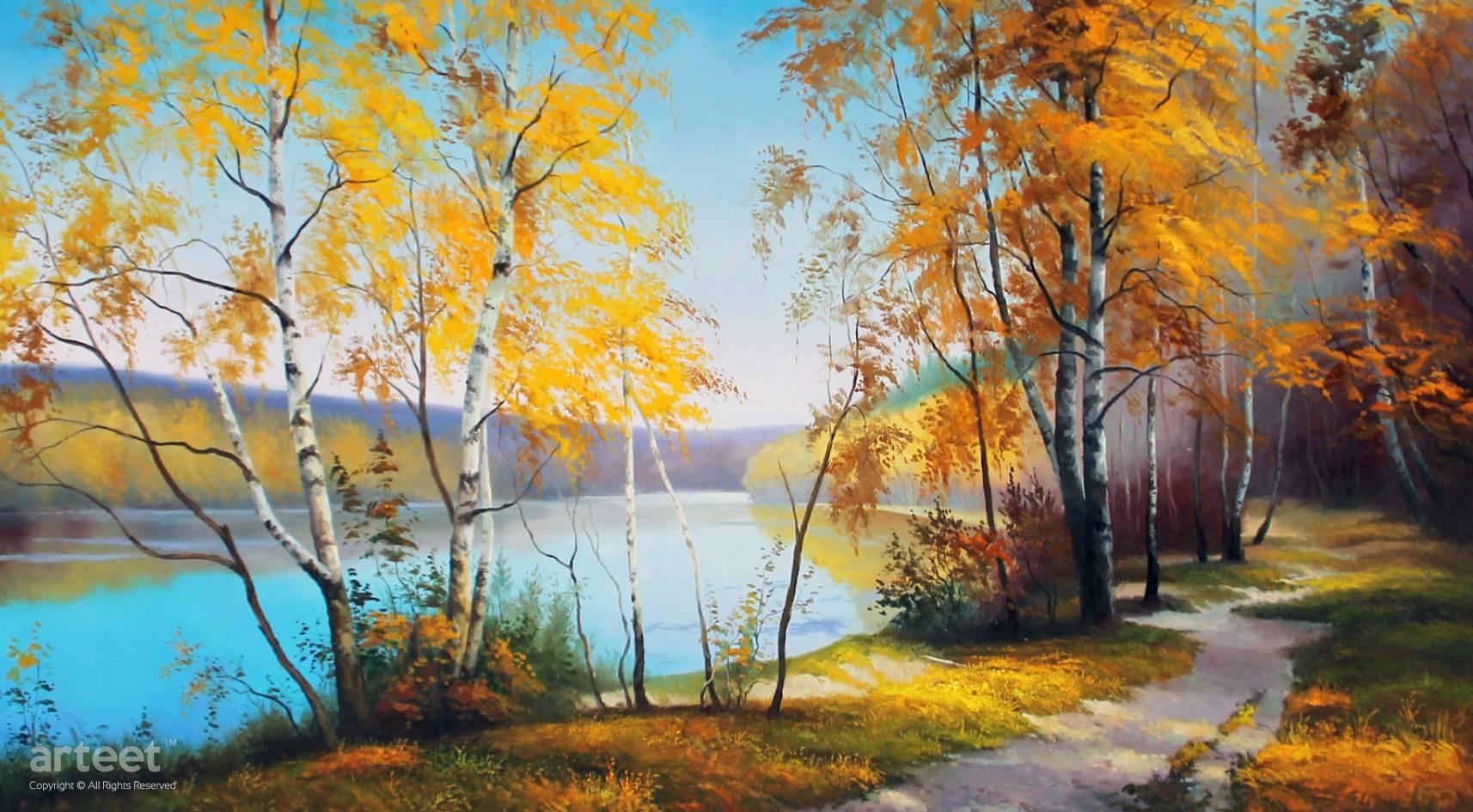 Sunlit Maple Trail | Art Paintings for Sale, Online Gallery